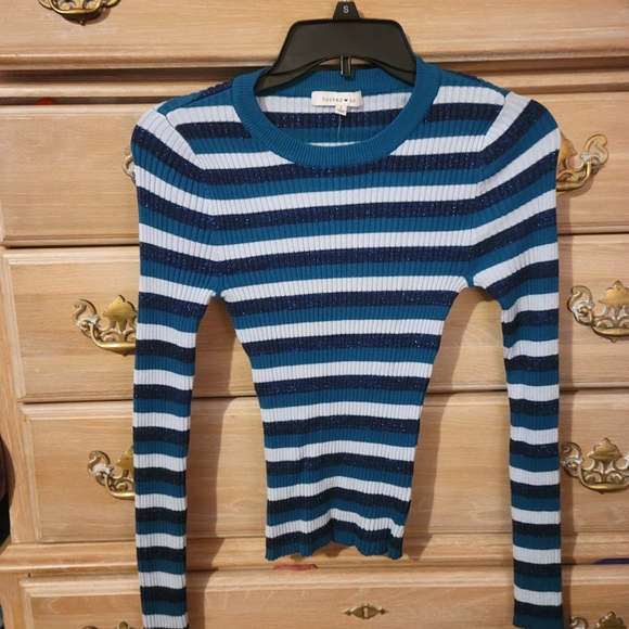 hooked 💙 up | Sweaters | Hooked Up Aqua Light Blue Sparkling Navy ...